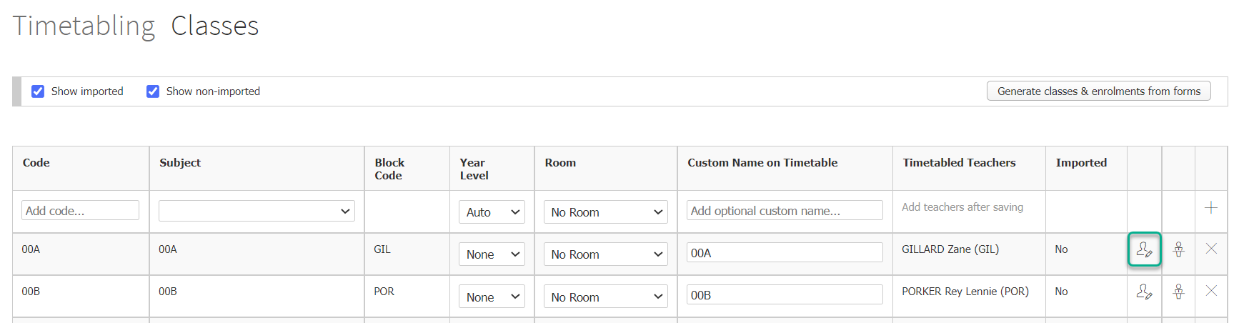 Adding new students to your XUNO Basic Timetable manually